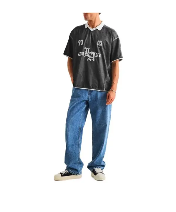 REPRESENT Collared Short Sleeve Jersey With Vintage Washed Fabric And Graphic Print