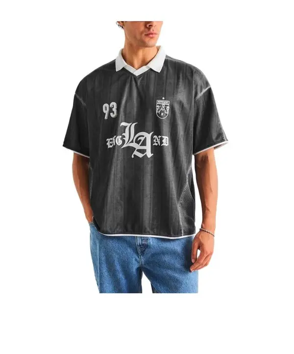 REPRESENT Collared Short Sleeve Jersey With Vintage Washed Fabric And Graphic Print
