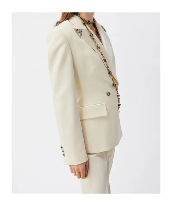 Versace Embroidered-lapel Stretch Wool Blazer