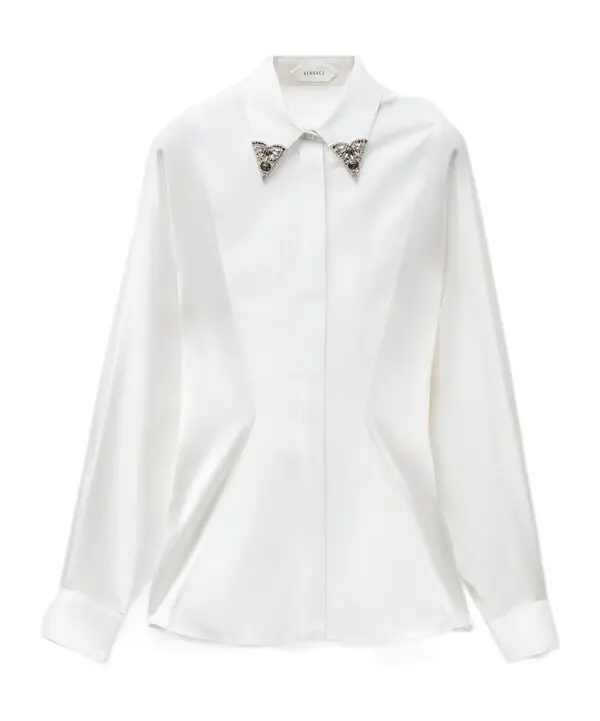 Versace Embroidered-collar Cotton Poplin Shirt - White
