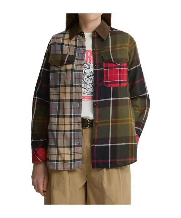 Barbour Patchwork Plaid Flannel Shirt With Corduroy Collar
