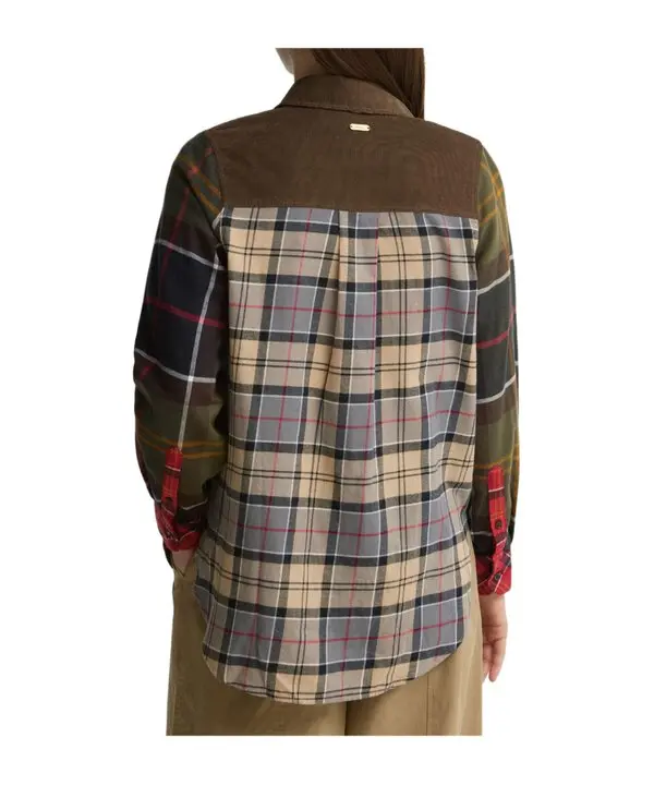 Barbour Patchwork Plaid Flannel Shirt With Corduroy Collar