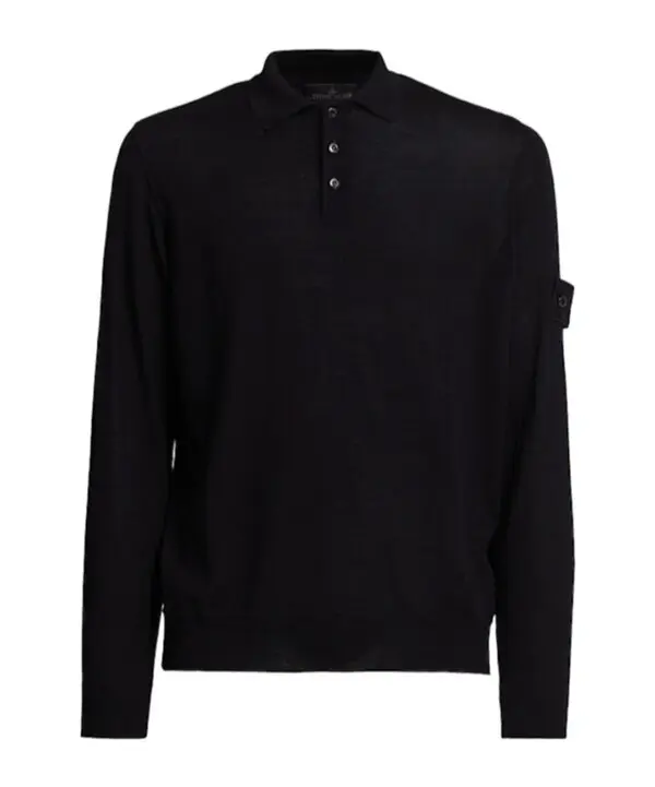 Stone Island Lapel Longsleeve Knit Sweater - Black