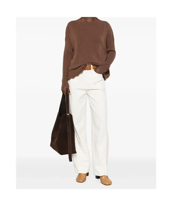 ERMANNO FIRENZE Ribbed-sleeve Sweater With Lace Trim