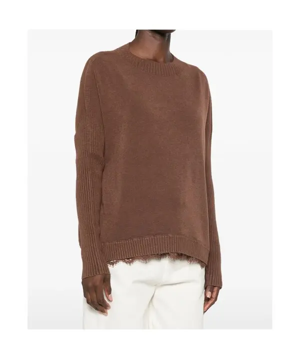 ERMANNO FIRENZE Ribbed-sleeve Sweater With Lace Trim