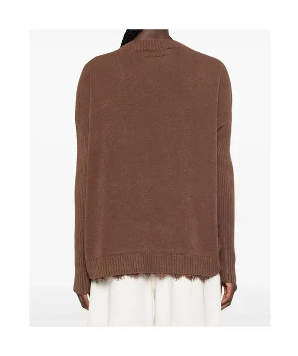 ERMANNO FIRENZE Ribbed-sleeve Sweater With Lace Trim