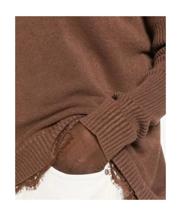 ERMANNO FIRENZE Ribbed-sleeve Sweater With Lace Trim