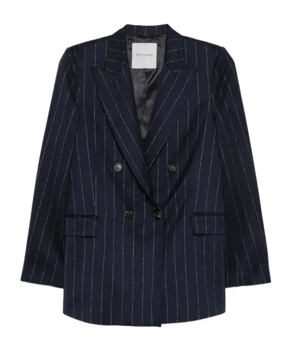 ERMANNO FIRENZE Pinstriped Double-breasted Blazer - Blue