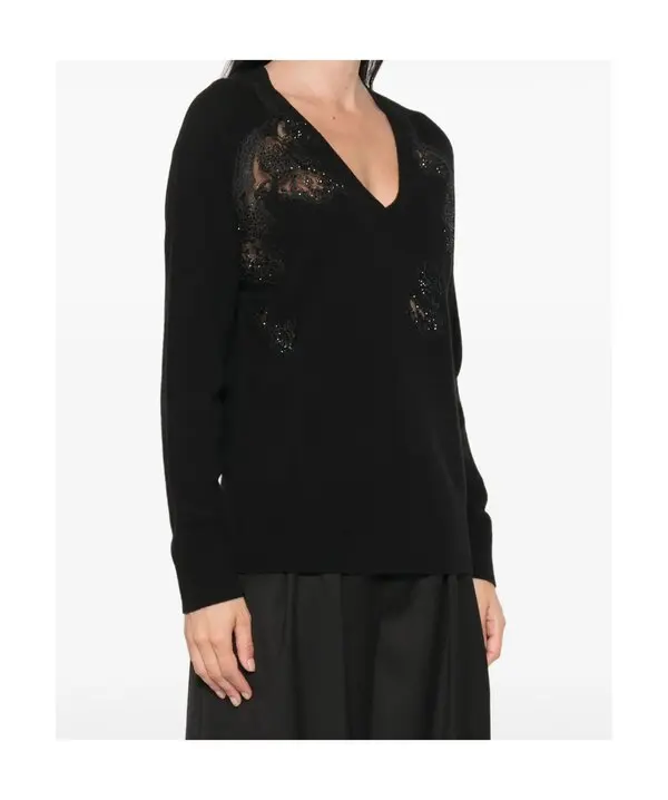 ERMANNO FIRENZE Lace-panel V-neck Sweater