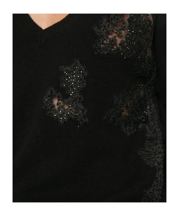 ERMANNO FIRENZE Lace-panel V-neck Sweater