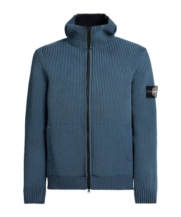 Stone Island Turtleneck Frontzip Knit Sweater - Blue