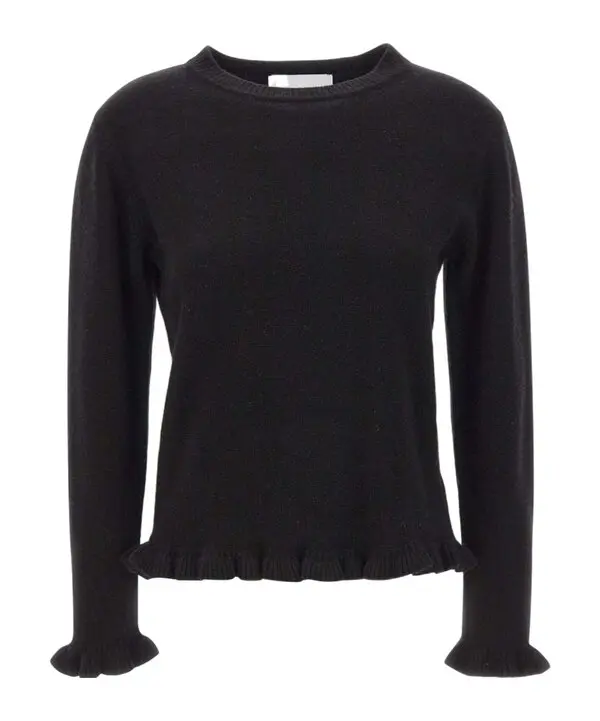 KAOS Ruffled Hem Knitted Sweater - Black
