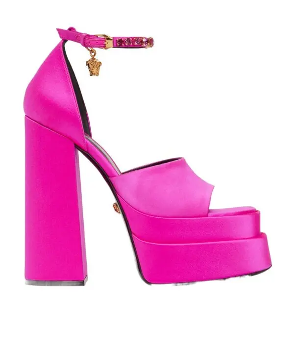 Versace Platform Satin Viscose Sandals - Pink