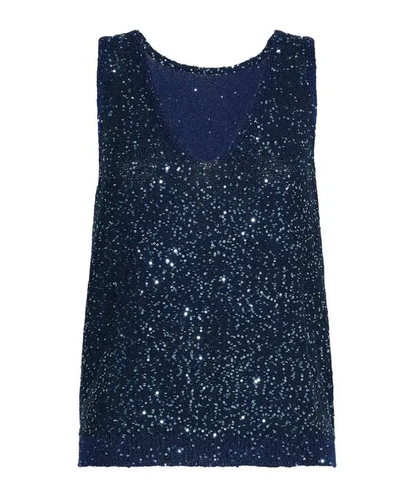 Max Mara Sequin Embellished Sleeveless Top - Blue