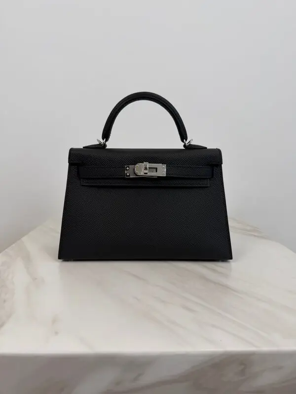 Hermès Mini Kelly Hss Verso / Bordeaux Epsom Palladium Hardware - Black