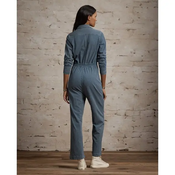 Ralph Lauren Indigo Striped Cotton-linen Jumpsuit