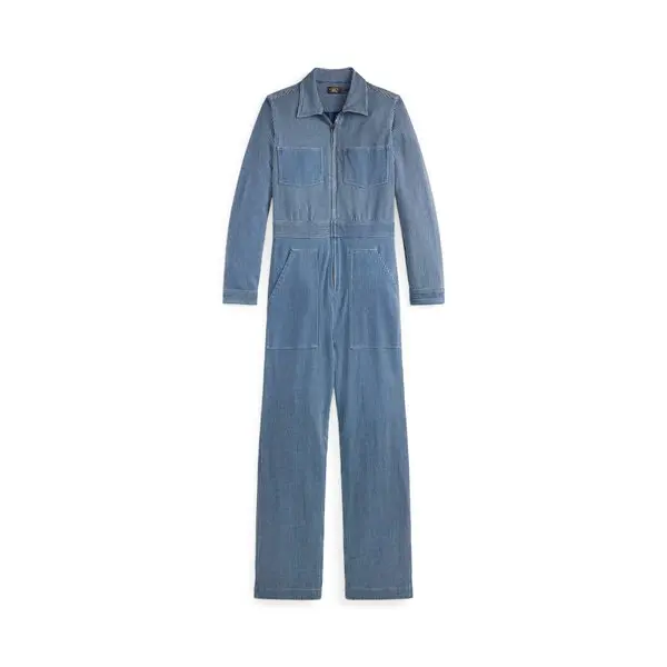 Ralph Lauren Indigo Striped Cotton-linen Jumpsuit