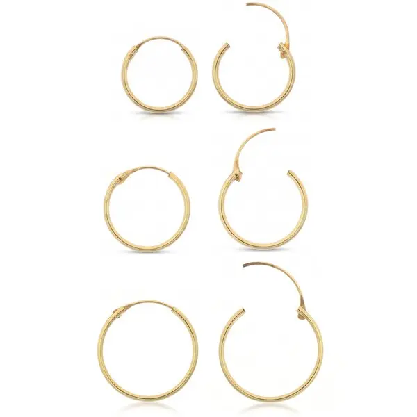 SPERO LONDON 9ct Solid Hoop Earrings Set Large - Gold