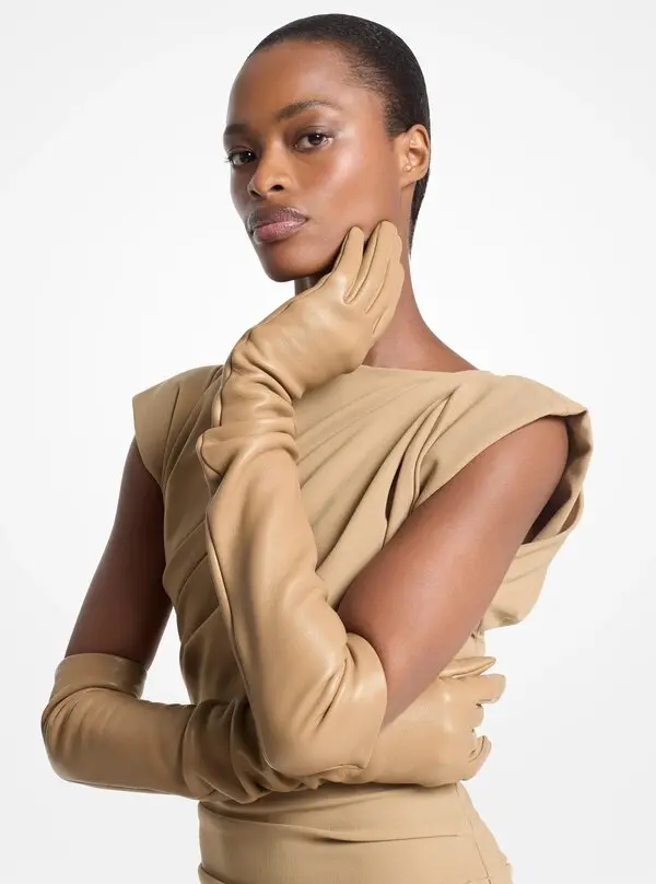 Michael Kors Leather Opera Gloves In Size By - Natural