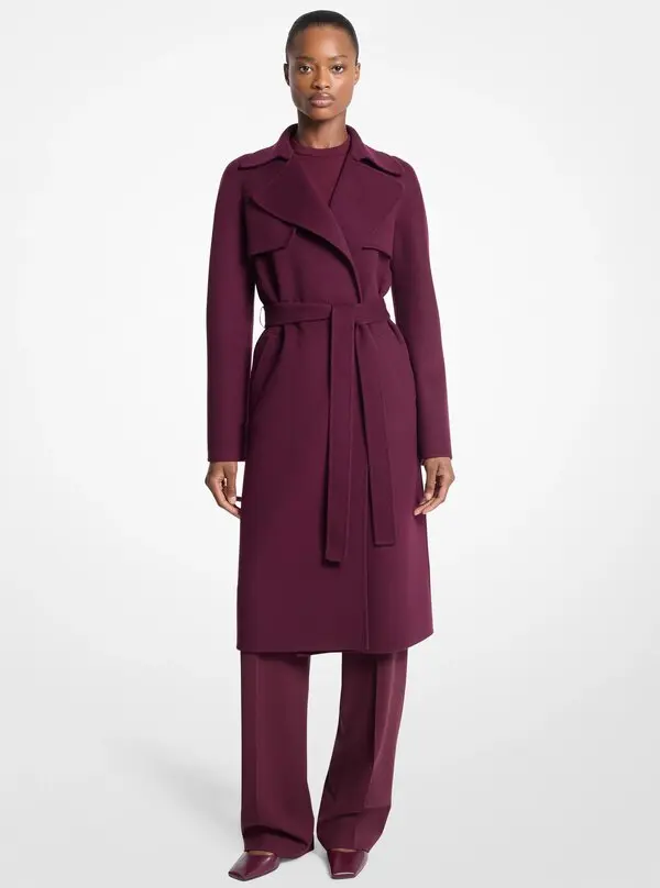 Michael Kors Jennifer Double Faced Wool Trench Coat In Size By - Red