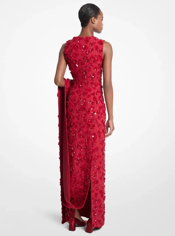 Michael Kors Hand-embroidered Floral Double Crepe Sablé Gown