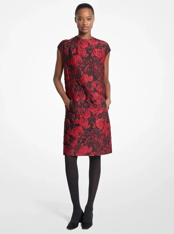 Michael Kors Rose Jacquard Shift Dress In Size By - Red