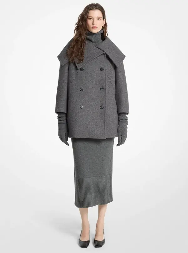 Michael Kors Wool Melton Portrait Collar Peacoat In Size By - Grey