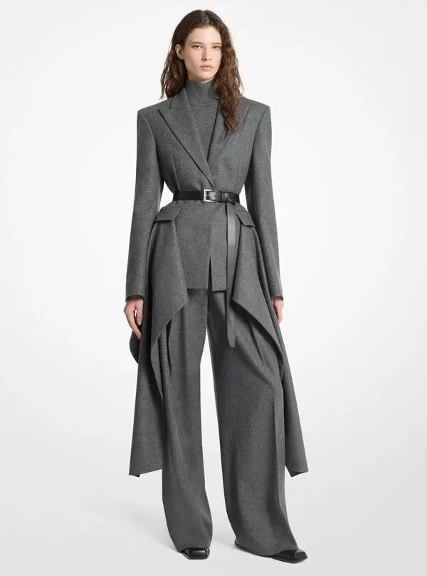 Michael Kors Wool Flannel Belted Cascade Blazer In Size By - Grey
