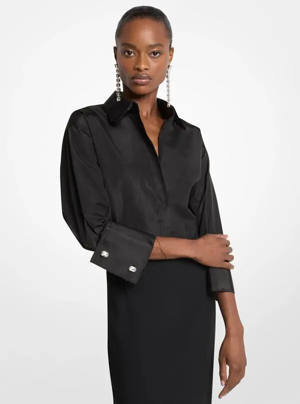 Michael Kors Frayed Trim Silk Taffeta Shirt In Size By - Black