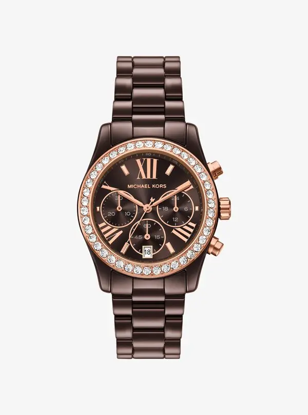 Michael Kors Lexington Pavé -tone Ceramic Watch In By - Brown