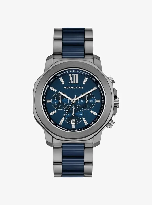 Michael Kors Oversized Prescott Gunmetal And Ceramic Watch In By - Grey