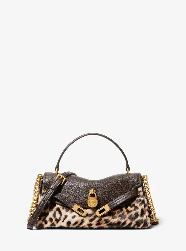 Michael Kors Hamilton Moderne Extra-small Leather And Leopard Print Calf Hair Slouchy Crossbody Bag - Brown