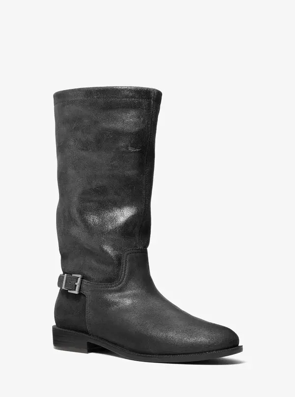 Michael Kors Harleigh Distressed Leather Boot In Size By - Black