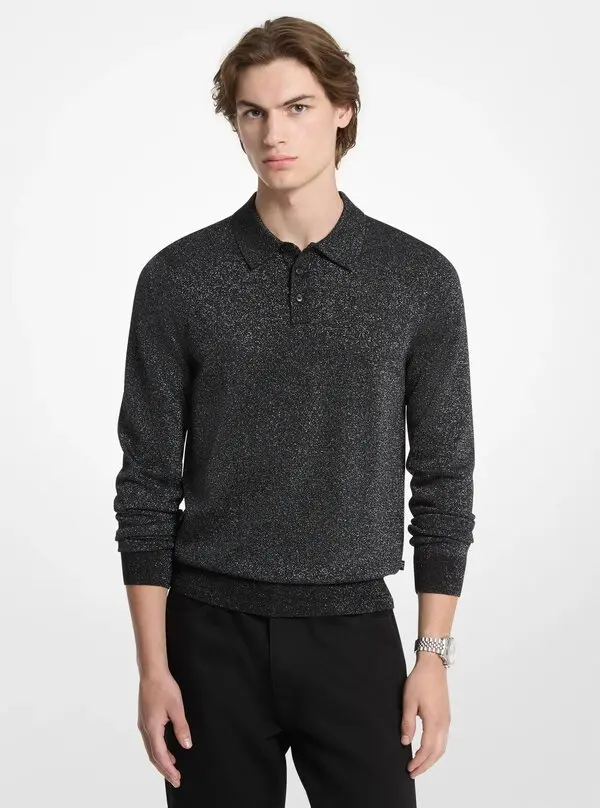 Michael Kors Metallic Wool Polo Sweater In Size By - Silver