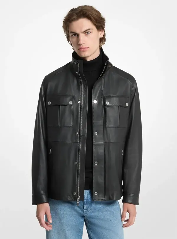 Michael Kors Leather Utility Jacket In Size By - Black