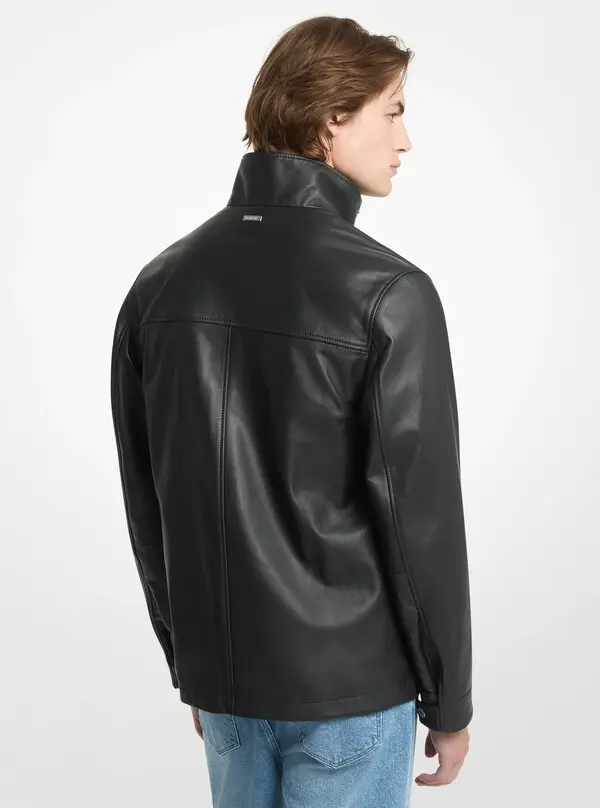 Michael Kors Leather Utility Jacket In Size By
