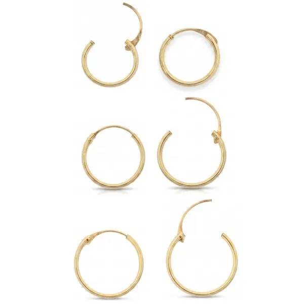 SPERO LONDON 9ct Solid Hoop Earrings Set Medium - Gold
