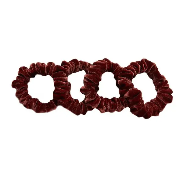 SOFT STROKES SILK Silk Velvet Handmade Mini Scrunchie Set Of Four, Lipstick Collection In Raspberry Chocolate - Brown