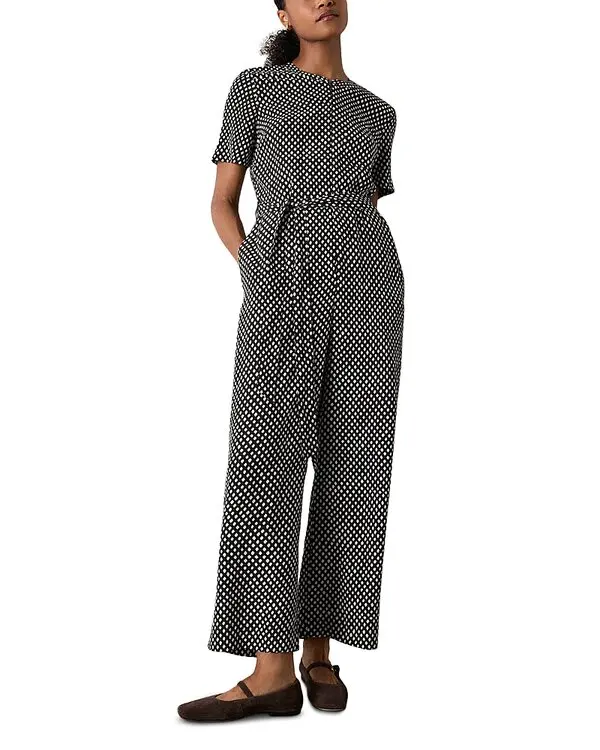 Whistles Petite Short Sleeve Belted Jumpsuit - Brown/multi