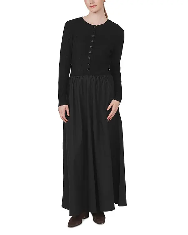 POINT Mixed Media Maxi Dress - Black