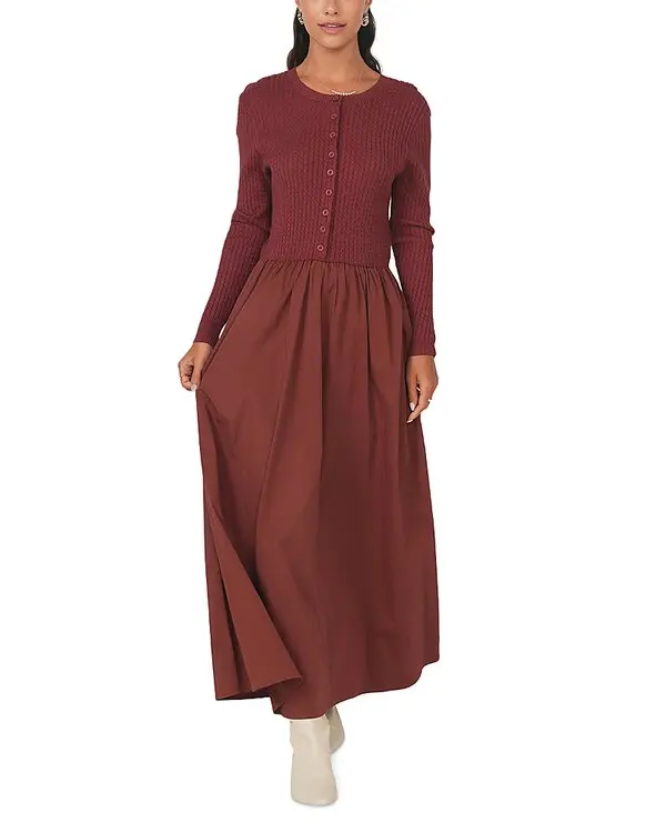 POINT Mixed Media Maxi Dress - Dark Rust