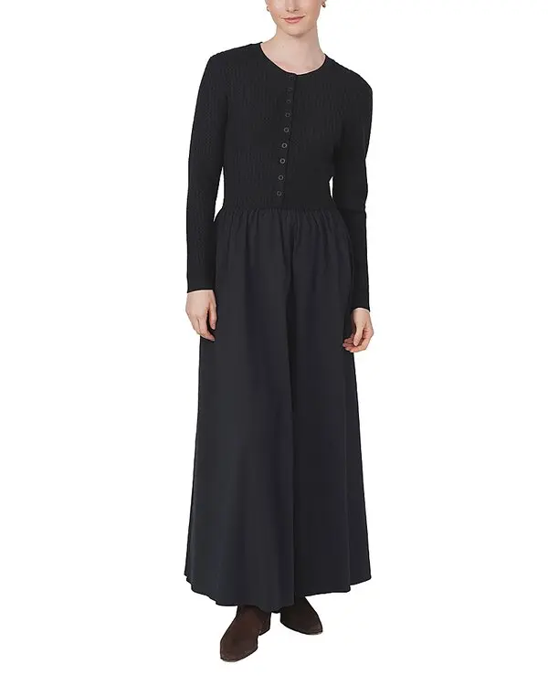 POINT Mixed Media Maxi Dress - Navy