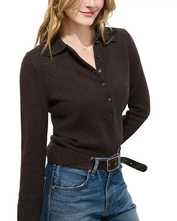 ALEX MILL Park Cashmere Polo Sweater - Espresso