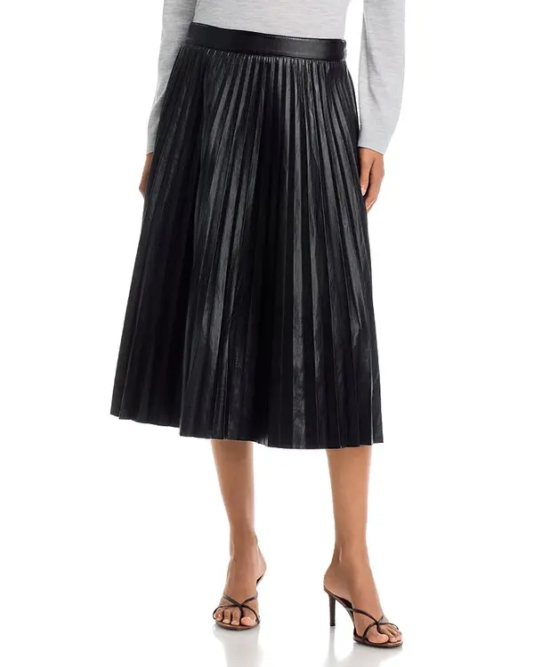 T Tahari Faux Leather Pleated Midi Skirt