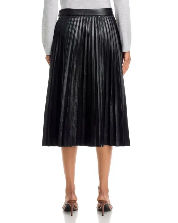 T Tahari Faux Leather Pleated Midi Skirt