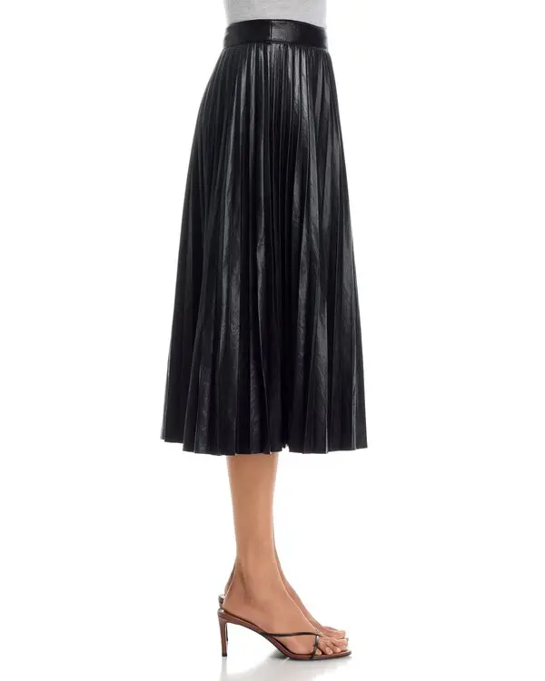T Tahari Faux Leather Pleated Midi Skirt