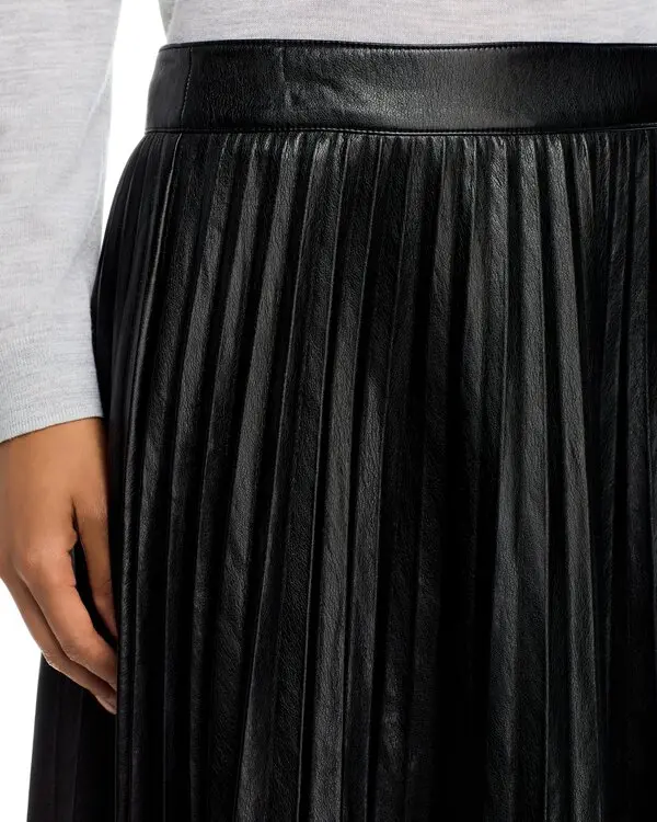 T Tahari Faux Leather Pleated Midi Skirt