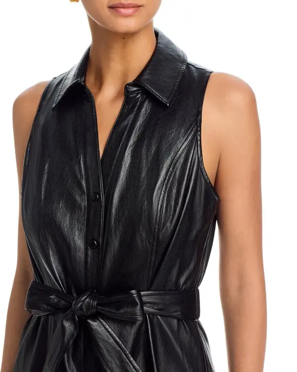 T Tahari Faux Leather Collared Midi Dress