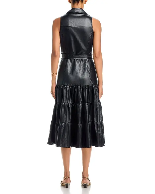 T Tahari Faux Leather Collared Midi Dress