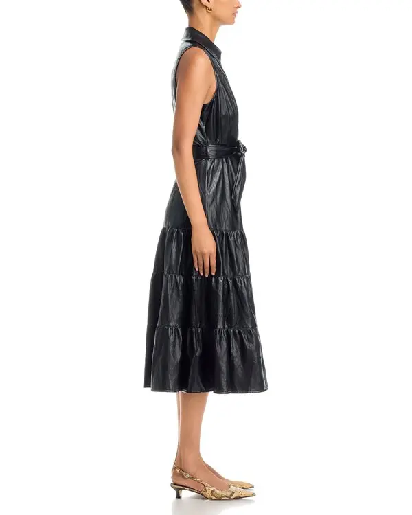 T Tahari Faux Leather Collared Midi Dress